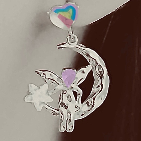 Jewelry | Fairy On Moon Silver Crescent Amethyst Faerie Pixie Sprite ...
